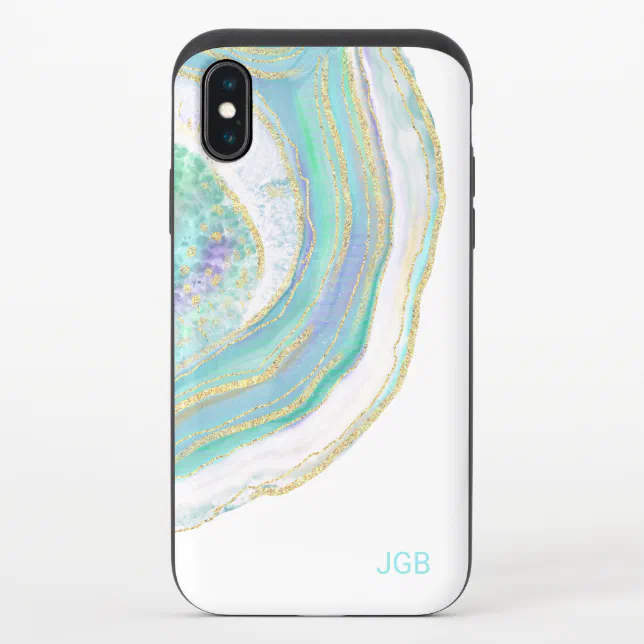 Turquoise and Gold Agate Pattern with Monogram Uncommon iPhone Case ...