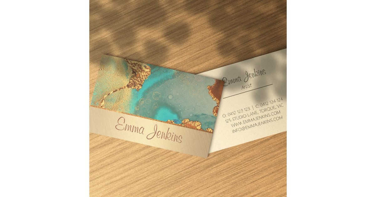 Turquoise And Gold Artist Business Card | Zazzle