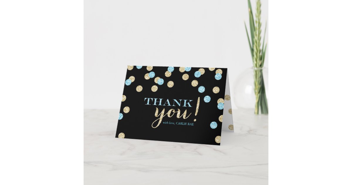Turquoise and Gold Glitter Thank You Cards | Zazzle