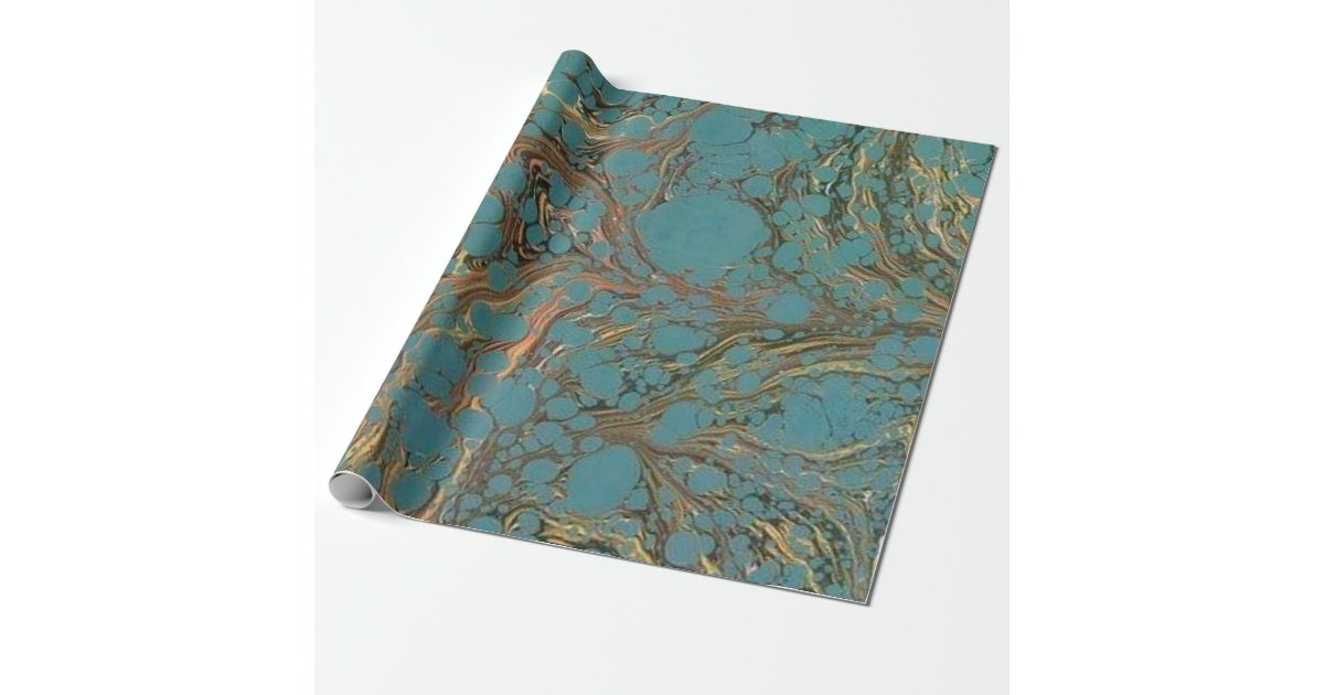 Turquoise and Gold, Marbled. Wrapping Paper | Zazzle