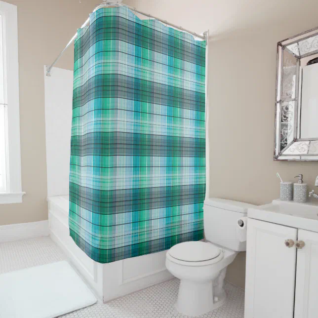 Turquoise and gray in a cage . shower curtain | Zazzle