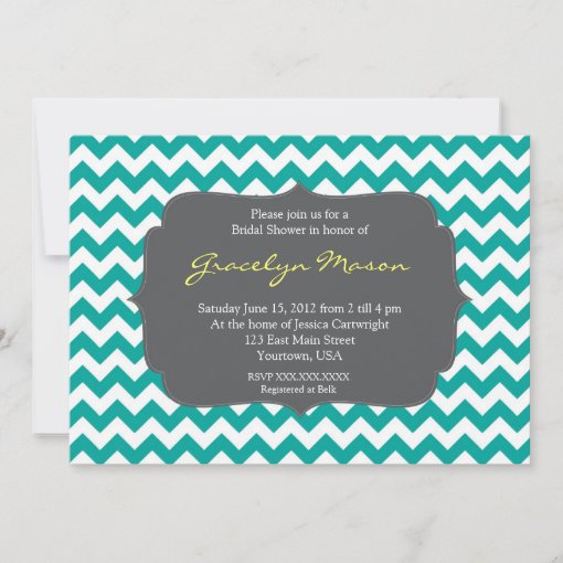 turquoise and Grey Chevron Shower Invitation | Zazzle