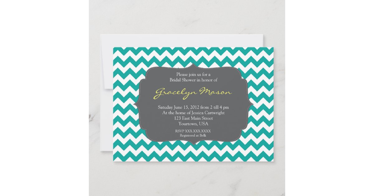 turquoise and Grey Chevron Shower Invitation | Zazzle