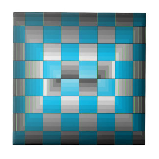 Turquoise and Grey Optical Illusion Checkerboard Ceramic Tiles