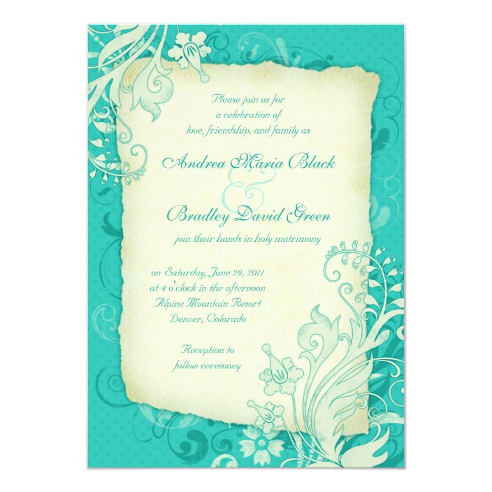 Turquoise and Ivory Floral Wedding Invitation | Zazzle.com