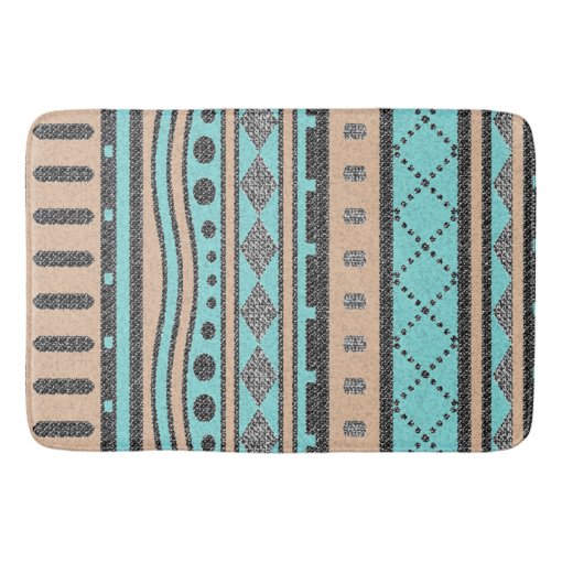 Turquoise And Peach Aztec Pattern Bathroom Mat | Zazzle