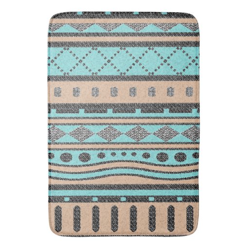 Turquoise And Peach Aztec Pattern Bathroom Mat | Zazzle