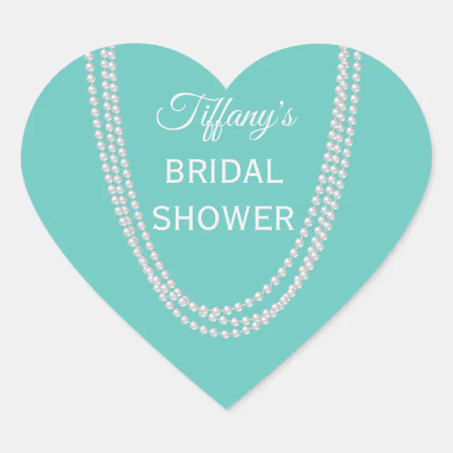 Turquoise and Pearls Bridal Shower white Heart Sticker | Zazzle