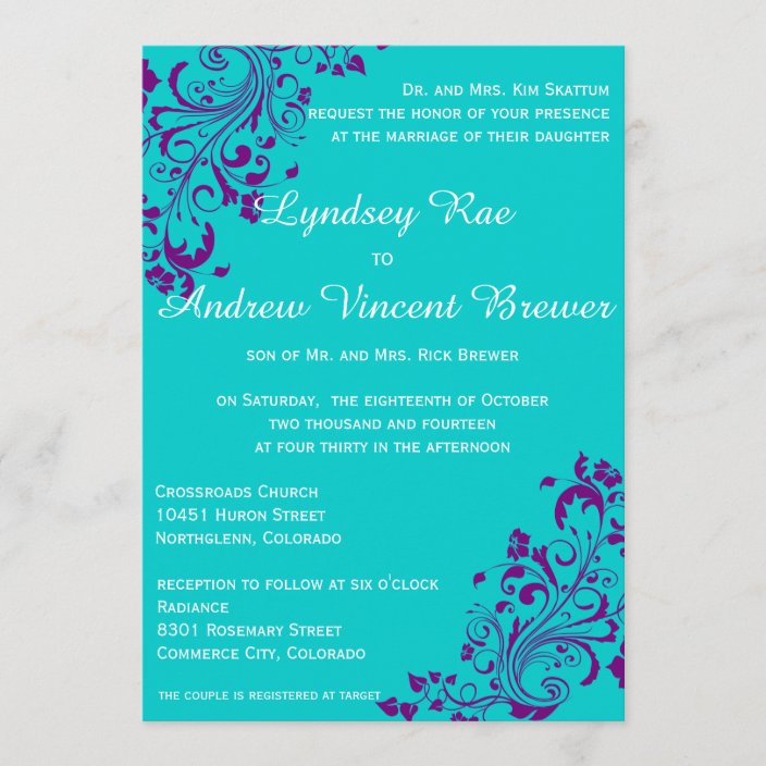 Turquoise and Purple Wedding Invitation | Zazzle.com