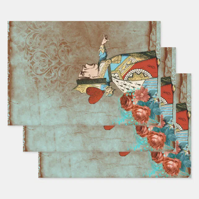 Turquoise and Rust Queen of Hearts Wrapping Paper Sheets | Zazzle
