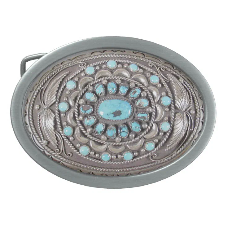 Turquoise and Silver 1 Oval Belt Buckle | Zazzle
