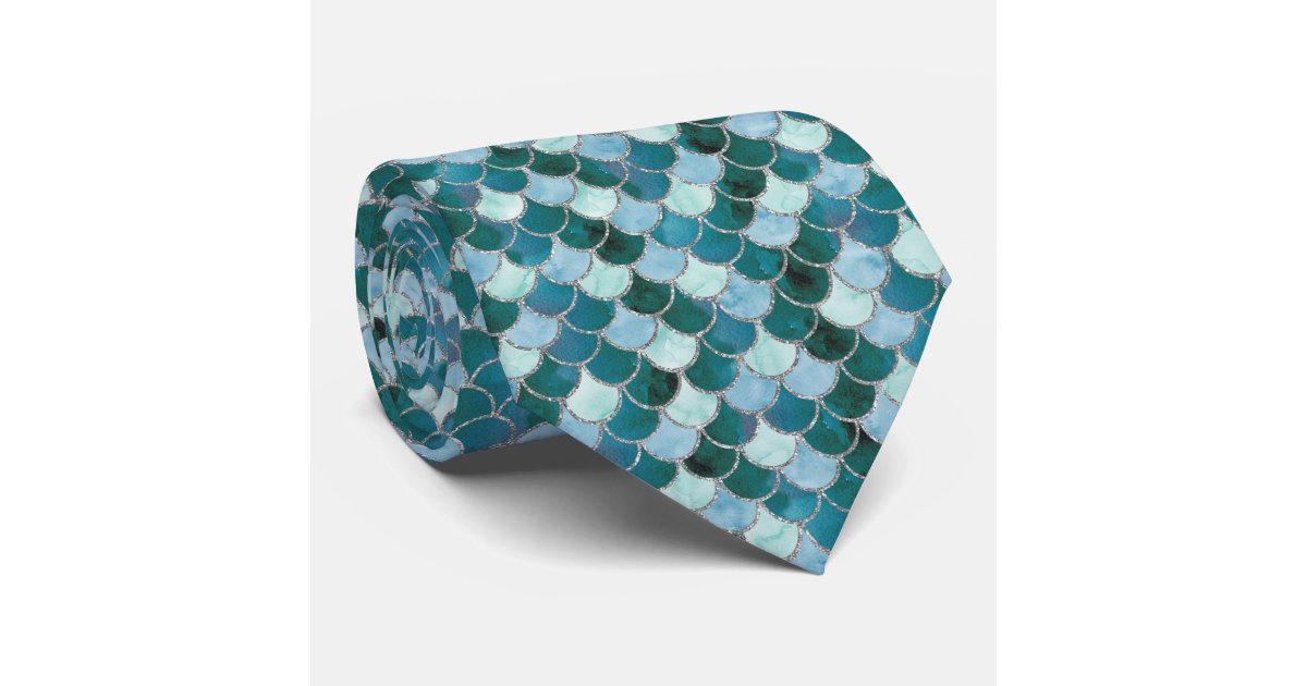Turquoise and Silver Mermaid Scales Neck Tie | Zazzle