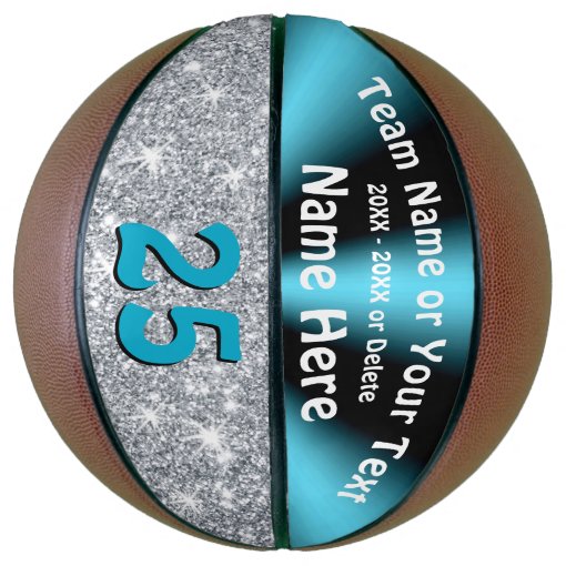 Turquoise and Silver Personalized Basketball Ball | Zazzle