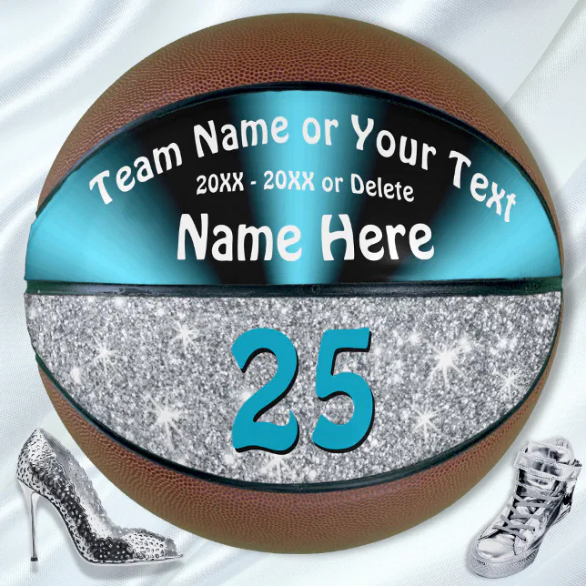 Turquoise and Silver Personalized Basketball Ball | Zazzle