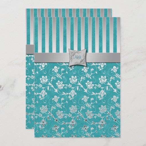 Turquoise and Silver Vine Monogrammed Invitation | Zazzle