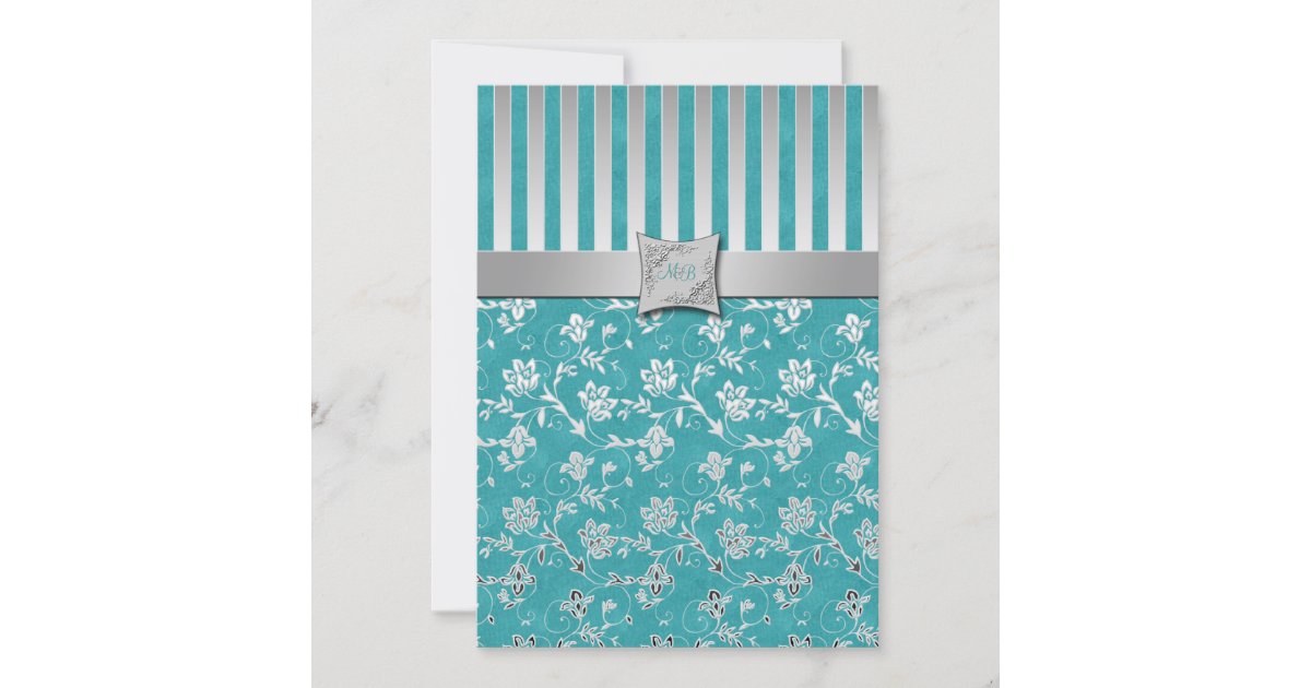 Turquoise and Silver Vine Monogrammed Invitation | Zazzle