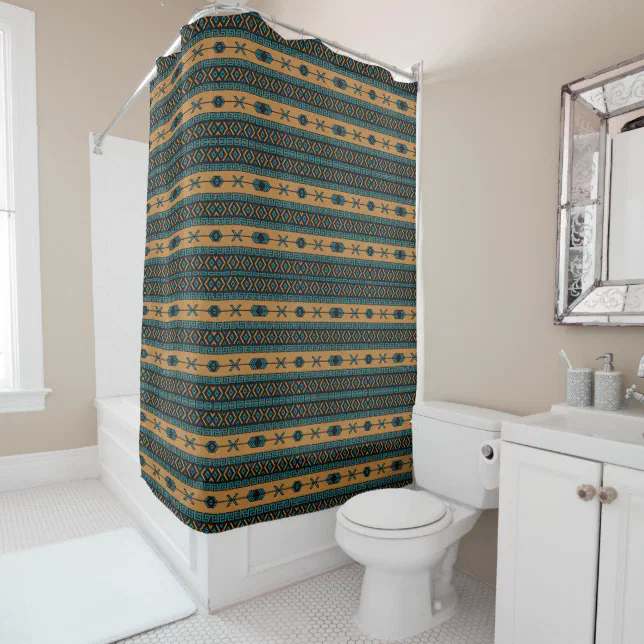 Turquoise And Tan Aztec Pattern Shower Curtain | Zazzle