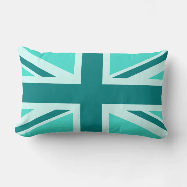 Turquoise and Teal Union Jack 2 Lumbar Pillow | Zazzle