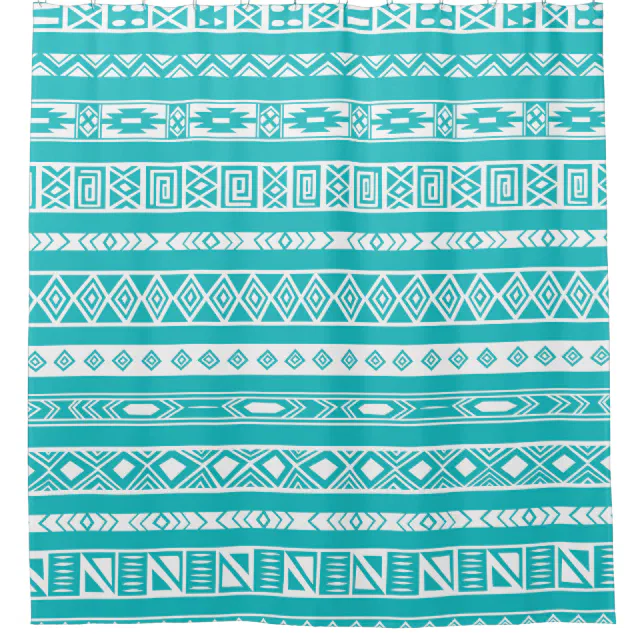 Turquoise and White Aztec Ethnic Tribal pattern Shower Curtain | Zazzle