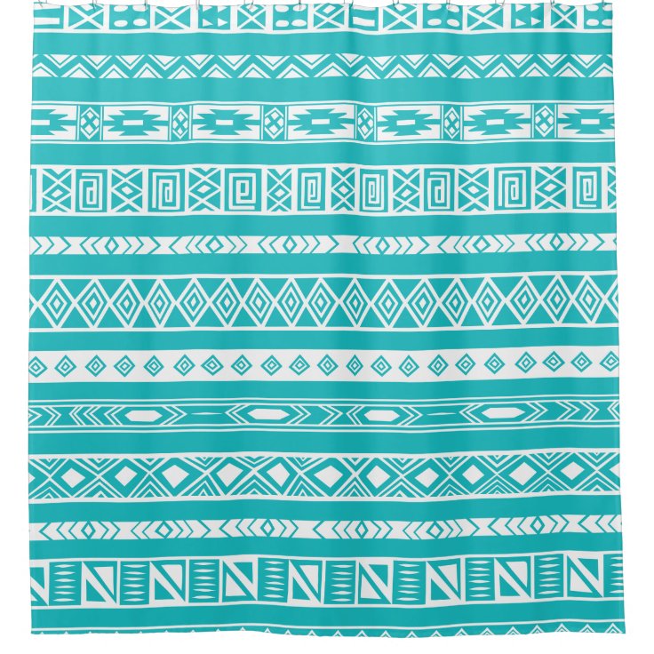 Turquoise and White Aztec Ethnic Tribal pattern Shower Curtain | Zazzle