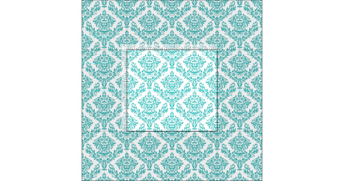 Turquoise and White Damask Fabric | Zazzle