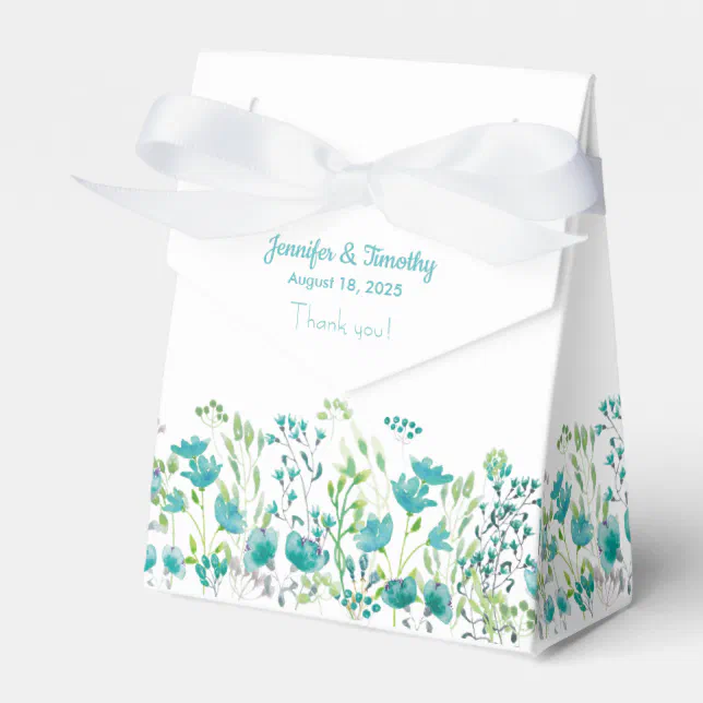 Turquoise And White Floral Personalized Wedding Favor Boxes | Zazzle