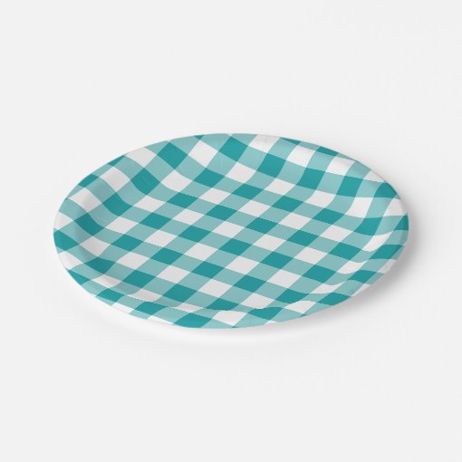Turquoise and White Gingham Pattern Paper Plates | Zazzle