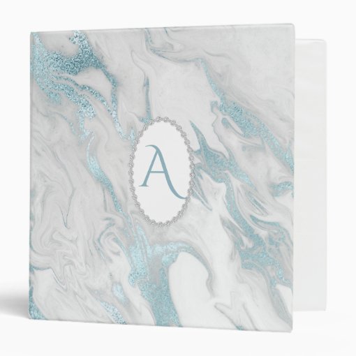 Turquoise and White Marbled Monogrammed Binder | Zazzle
