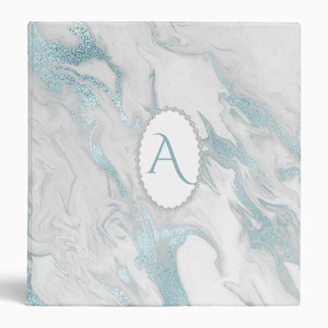 Turquoise and White Marbled Monogrammed Binder | Zazzle