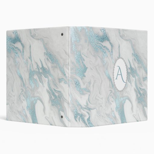 Turquoise and White Marbled Monogrammed Binder | Zazzle