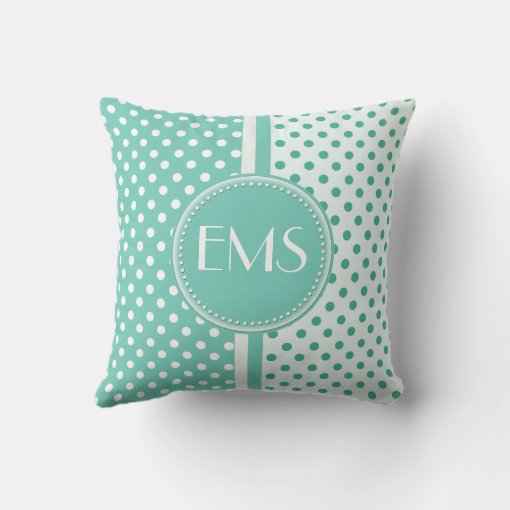 Turquoise and White Polka Dot Monogram Pillow | Zazzle