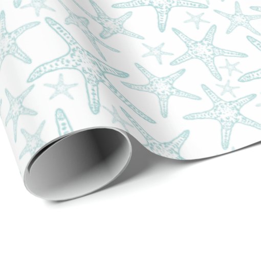 Turquoise and White Starfish Pattern Wrapping Paper | Zazzle