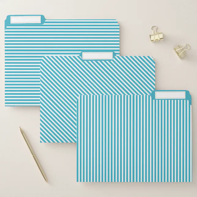 Turquoise and White Striped File Folder | Zazzle