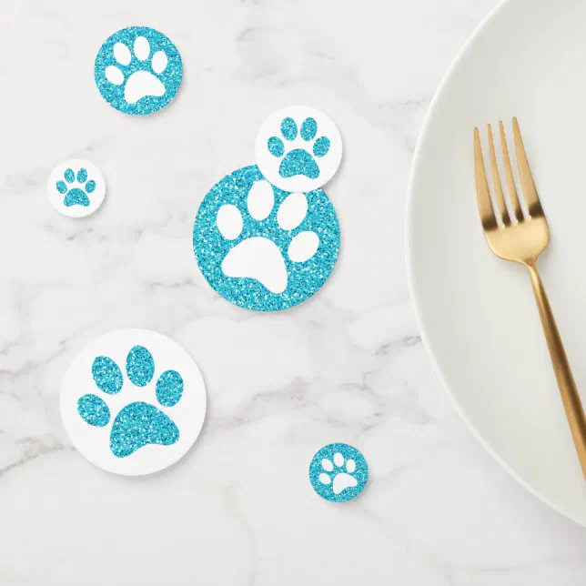 Turquoise Aqua Blue Glitter Paw Print Table Confetti | Zazzle