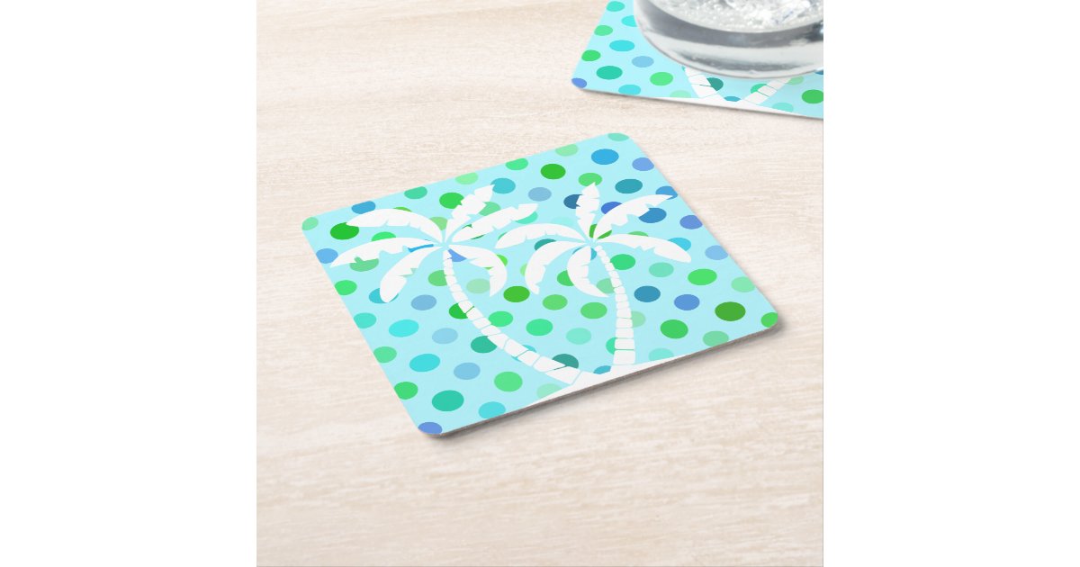 Turquoise Aqua Blue Lime Green Polkadots Pattern Square Paper Coaster ...