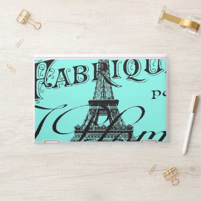 turquoise aqua blue scripts Paris Eiffel Tower HP Laptop Skin | Zazzle