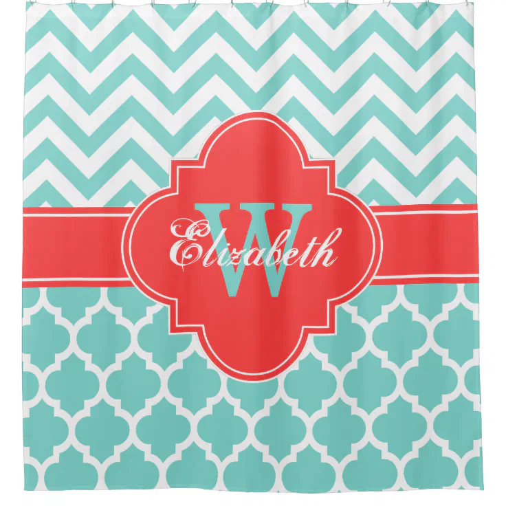 Turquoise Aqua Coral Red Moroccan 5 Chevron 1iqrn Shower Curtain Zazzle