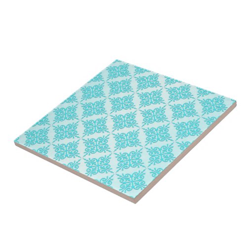 Turquoise Aqua Damask Pattern Tile | Zazzle