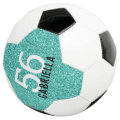 Turquoise Aqua Glittery Name and Team Number Soccer Ball | Zazzle