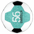 Turquoise Aqua Glittery Name and Team Number Soccer Ball | Zazzle