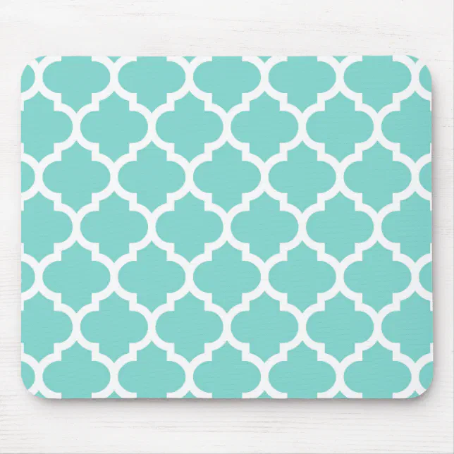 Turquoise Aqua Wht Moroccan Quatrefoil Pattern #5 Mouse Pad | Zazzle
