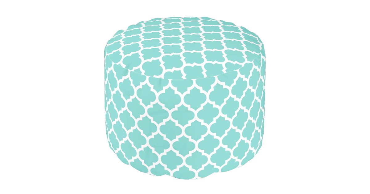 Turquoise Aqua Wht Moroccan Quatrefoil Pattern #5 Pouf | Zazzle