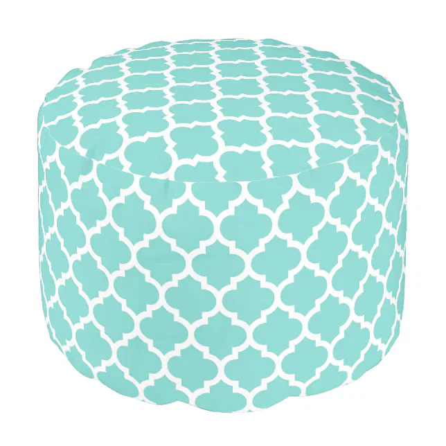 Turquoise Aqua Wht Moroccan Quatrefoil Pattern #5 Pouf | Zazzle
