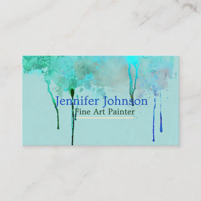 Turquoise Artist Fine Art Painter Dripping Paint Business Card | Zazzle