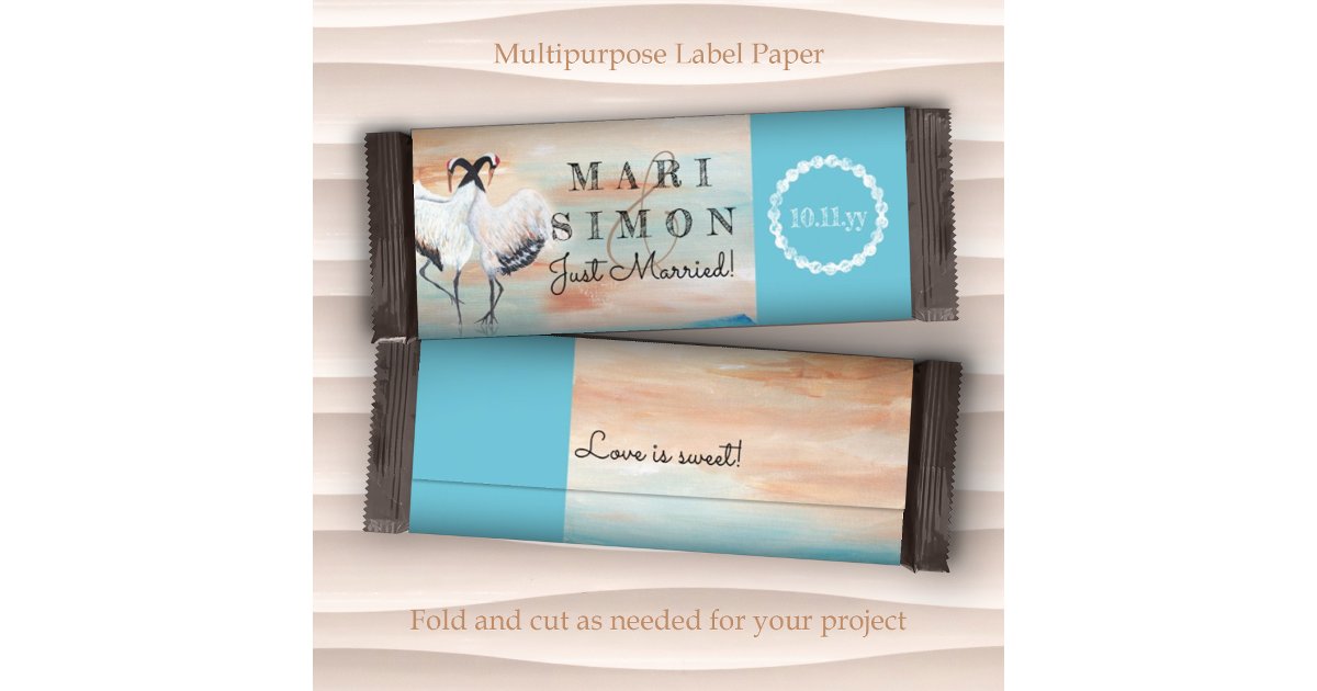 Turquoise Beige Tancho Crane Wedding Candy Wrapper | Zazzle