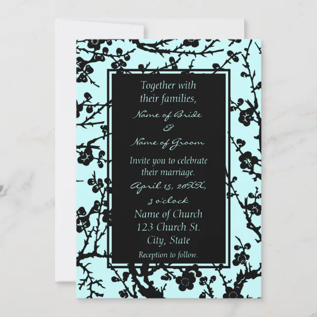 Turquoise & Black Floral Wedding Invitation Cards | Zazzle