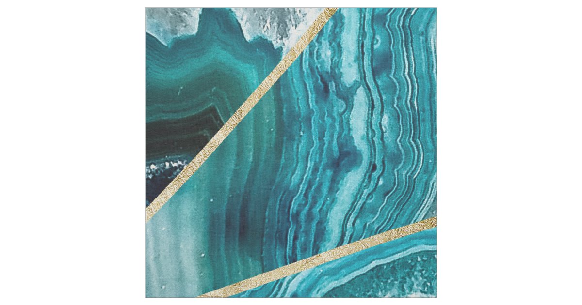 Turquoise Blue Agate Black Gold Geometric Triangle Fabric | Zazzle