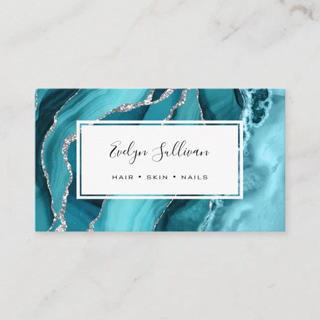 turquoise blue agate business card | Zazzle
