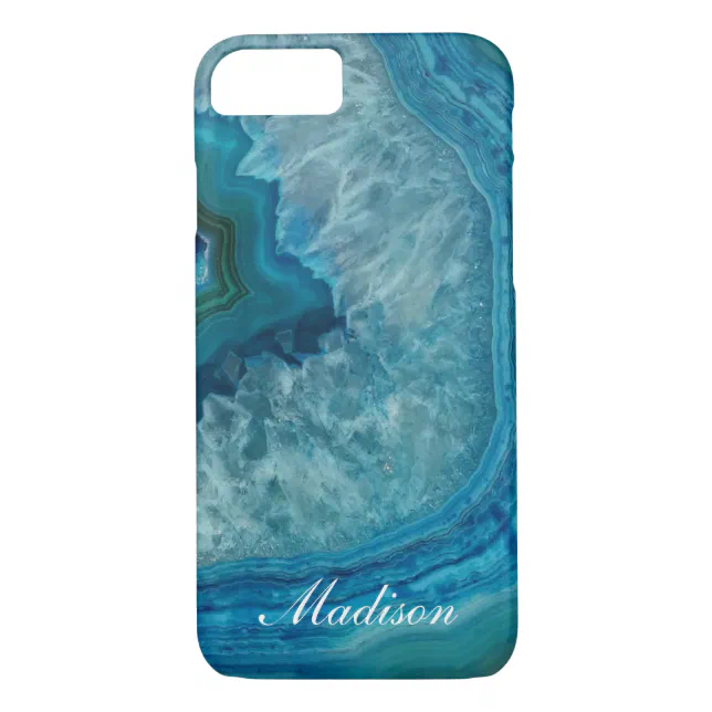 Turquoise Blue Agate Geode Monogram Name Case-Mate iPhone Case | Zazzle