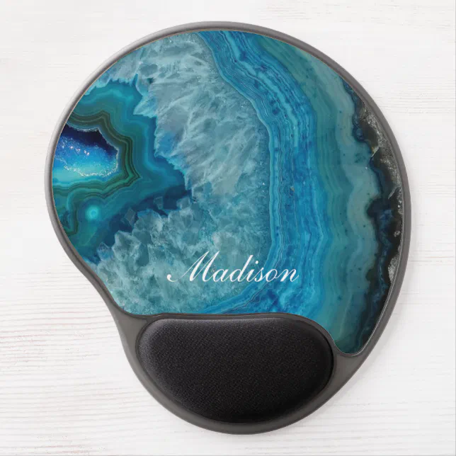 Turquoise Blue Agate Geode Monogram Name Gel Mouse Pad | Zazzle